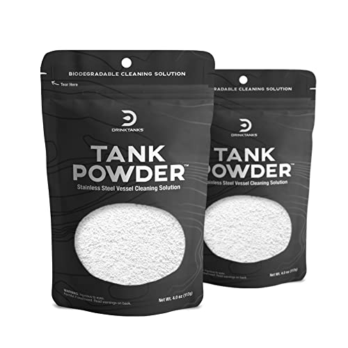 DrinkTanks 4 oz Tank Powder Bag 2-Pack (8 oz); All natural cleaner for stainless steel, plastic, silicone, growlers, & hydration packs; Biodegradable, residue free, & USA made