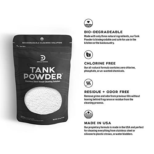 DrinkTanks 4 oz Tank Powder Bag 2-Pack (8 oz); All natural cleaner for stainless steel, plastic, silicone, growlers, & hydration packs; Biodegradable, residue free, & USA made