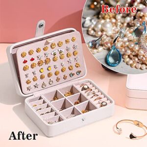 AGECASH A Small Jewelry Box, Portable Mini Travel Jewelry Case Earrings Necklaces Rings Storage Organizer,PU Leather Double Layer Jewellery Organizer for Women Girls Gift