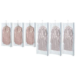 tailink hanging vacuum storage space saver bags 6 pack (3 long+3 short) for clothes, winter coats, suits, dress garments, variety wide-side space saver garment bags, closet organizer save 80% space