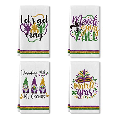 Artoid Mode Let's Get Cray Parading with My Gnomies Mardi Gras Mask Home Kitchen Towels, 18 x 26 Inch Ultra Absorbent Drying Cloth Dish Towels for Cooking Baking Set of 4