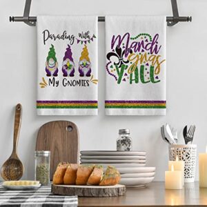 Artoid Mode Let's Get Cray Parading with My Gnomies Mardi Gras Mask Home Kitchen Towels, 18 x 26 Inch Ultra Absorbent Drying Cloth Dish Towels for Cooking Baking Set of 4