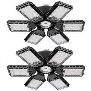 2-pack 160w led garage light with 6+1 multi-position panels - 16000lm 6500k e26/e27 deformable led ceiling lights, easy-installation led lights, workshop,basement bay