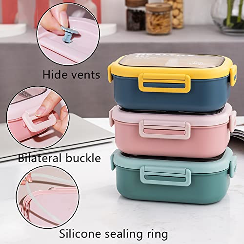 Lille Home 28oz Stainless Steel Leakproof 2-Compartment Bento Lunch Box/Portion Control Food Container with Lunch Bag and Cutlery Set, BPA Free (pink)