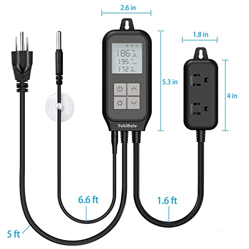 YukiHalu Smart Digital Temperature Controller, 2 Smart Electrical Outlets with Heating and Cooling Modes, for Homebrew Fermentation Breeding Incubation Greenhouse, Reptile and Aquarium