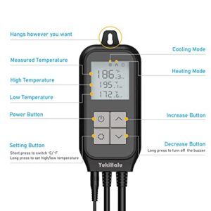 YukiHalu Smart Digital Temperature Controller, 2 Smart Electrical Outlets with Heating and Cooling Modes, for Homebrew Fermentation Breeding Incubation Greenhouse, Reptile and Aquarium