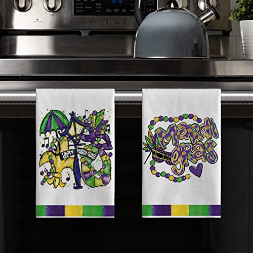 Artoid Mode Happy Mardi Gras Home Kitchen Towels, 18 x 26 Inch Holiday Ultra Absorbent Drying Cloth Dish Towels for Cooking Baking Set of 2