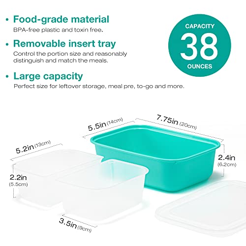 Glotoch Express Food Prep Containers, Double Use as Divided Meal Prep Containers Reusable for Takeouts/Portion Control-Microwave&Freezer&Dishwasher Safe,BPA-Free, Stackable,10 Pack,Green