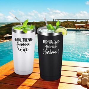 Husband and Wife Travel Tumbler Set, Wedding Engagement Anniversary Valentine’s Day Gifts for Couple Husband Wife Bride Groom, His and Hers Newlywed Gifts, 20oz Stainless Steel Insulated Tumbler