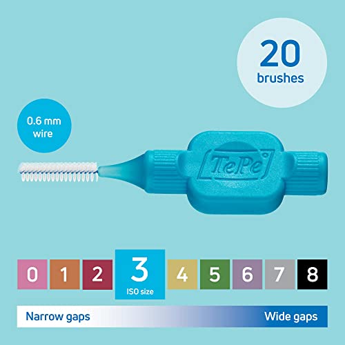 TEPE Interdental Brushes Original | Size 5-0.8mm | 1 Pack of 20 Brushes (0.6 mm, Blue)