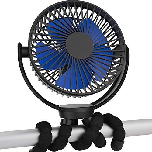 5000mAh Battery Operated Fan with Flexible Tripod, Rechargeable Stroller Fan, Clip Fan for Home Office Peloton Bike Treadmill Golf Cart Car Seat Camping Tent，Ultra Quiet, 3 Speeds, 360° Rotatable