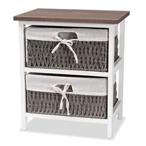 baxton studio terena modern transitional two-tone walnut brown and white finished wood 2-basket storage unit