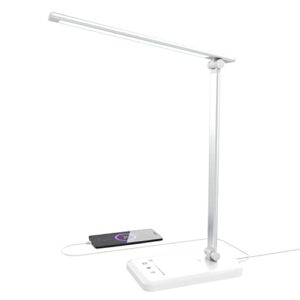 aourow desk lamp led dimmable,table lamp with 5 light modes and 5 brightness levels for home office,touch desk light with 45 minute timer for bedside reading,white(usb charger not included)