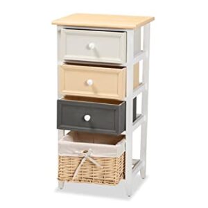 Baxton Studio Adonis Multi-Colored Wood 3-Drawer Storage Unit with Basket