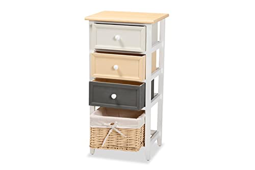 Baxton Studio Adonis Multi-Colored Wood 3-Drawer Storage Unit with Basket