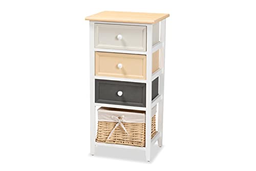 Baxton Studio Adonis Multi-Colored Wood 3-Drawer Storage Unit with Basket