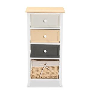 Baxton Studio Adonis Multi-Colored Wood 3-Drawer Storage Unit with Basket