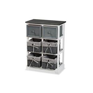 Baxton Studio Premala Modern and Contemporary Two-Tone Grey and White Finished Wood 2-Drawer Storage Unit with Baskets