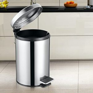 8 Liter / 2.1 Gallon Thickened Household Simple Stainless Steel Metal Foot Open Lid Trash Can, with Inner Bucket, Suitable for Kitchen, Bathroom, Office