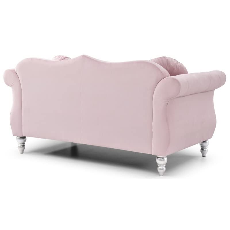 Pemberly Row 17" Transitional Tufted Velvet Loveseat in Pink