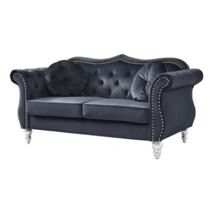 pemberly row 17" transitional tufted velvet loveseat in black