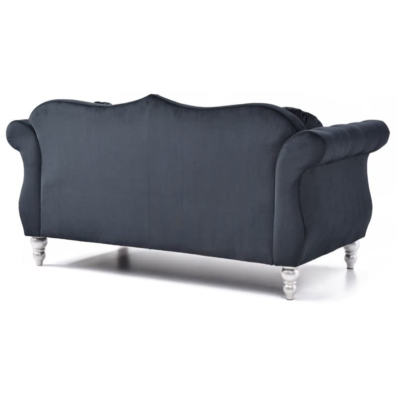 Pemberly Row 17" Transitional Tufted Velvet Loveseat in Black