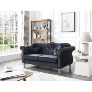 Pemberly Row 17" Transitional Tufted Velvet Loveseat in Black