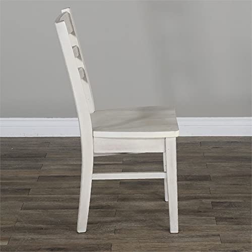 Pemberly Row 37" Wood Dining Room Ladderback Chair with Wood Legs for Kitchen, Modern Restaurant Chairs in Marble White