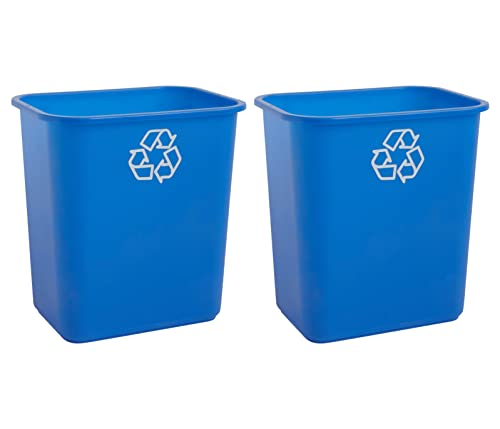 United Solutions 7 Gallon / 28 Quart Space Saving Recycling Bin, Fits Under Desk and Small, Narrow Spaces in Commercial, Kitchen, Home Office, and Dorm, Easy to Clean, (Pack of 2), Recycle Blue