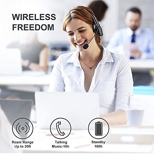 Conambo Bluetooth Headset V5.0, Pro Wireless Headset 16Hrs Talktime with Noise Cancelling Mic for Cell Phone iPhone Trucker Engineers Business Home Office -JBT800 (Black)