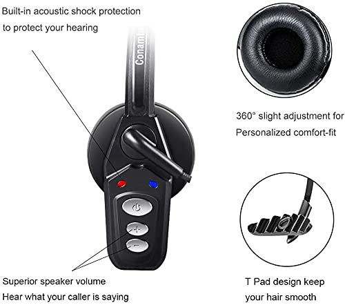 Conambo Bluetooth Headset V5.0, Pro Wireless Headset 16Hrs Talktime with Noise Cancelling Mic for Cell Phone iPhone Trucker Engineers Business Home Office -JBT800 (Black)