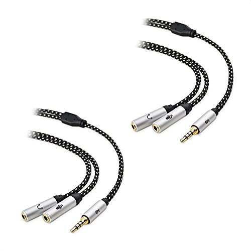 Cable Matters 2-Pack 3.5mm Male to Dual Female Headphone Mic Splitter Cable (3.5mm Headset Splitter) - 0.2m / 10 Inches