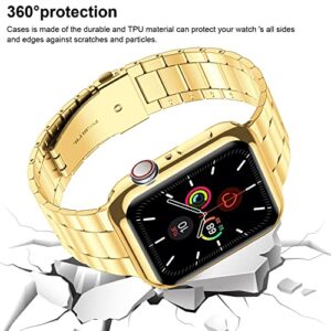 Wolait Compatible with Apple Watch Band 41mm with Case, Upgraded Business Stainless Steel Band with Screen Protector Cover for iWatch Series9/8/7/6/SE Series 5/4/3/2/1,41mm Gold