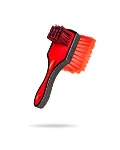 adam's double sided car detailing brush wheel brush & tire brush for wheel cleaning | soft, durable chemical resistant bristles against the harshest wheel & tire cleaner