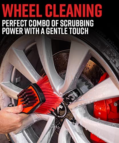 Adam's Double Sided Car Detailing Brush Wheel Brush & Tire Brush for Wheel Cleaning | Soft, Durable Chemical Resistant Bristles Against The Harshest Wheel & Tire Cleaner