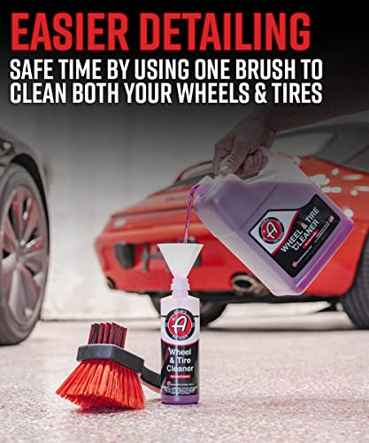 Adam's Double Sided Car Detailing Brush Wheel Brush & Tire Brush for Wheel Cleaning | Soft, Durable Chemical Resistant Bristles Against The Harshest Wheel & Tire Cleaner