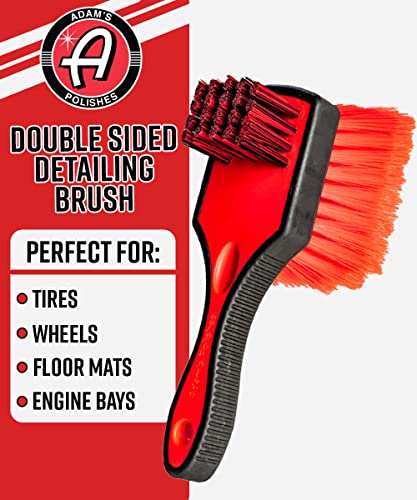 Adam's Double Sided Car Detailing Brush Wheel Brush & Tire Brush for Wheel Cleaning | Soft, Durable Chemical Resistant Bristles Against The Harshest Wheel & Tire Cleaner