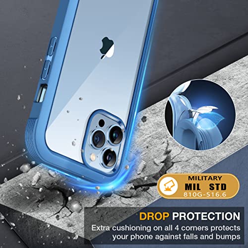 Miracase Glass iPhone 13 Pro Case 6.1 inch, 2023 New Full-Body Clear Bumper Case with Built-in 9H Tempered Glass Screen Protector for iPhone 13 Pro, Capri Blu