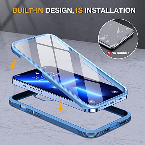 Miracase Glass iPhone 13 Pro Case 6.1 inch, 2023 New Full-Body Clear Bumper Case with Built-in 9H Tempered Glass Screen Protector for iPhone 13 Pro, Capri Blu