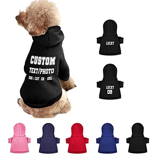 TWST Custom Pet Hoodies with Name & Number or Any Text Photo, Personalized Puppy Sweater, Clothes for Poodle Yorkie Small Medium Dogs/Cats, Black, M