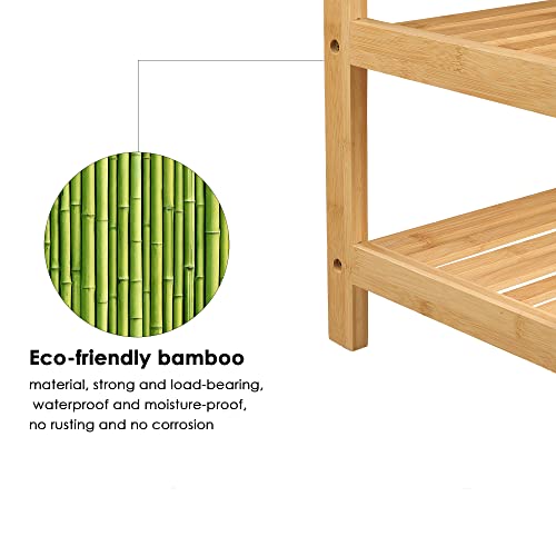 HIFIT Bamboo Shoe Bench, Rack with Storage And Padded Seat, Oiganizer Shelf for Entryway Mudroom Bathroom, Natural