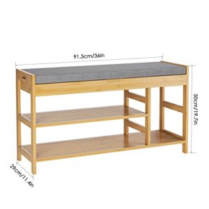 HIFIT Bamboo Shoe Bench, Rack with Storage And Padded Seat, Oiganizer Shelf for Entryway Mudroom Bathroom, Natural