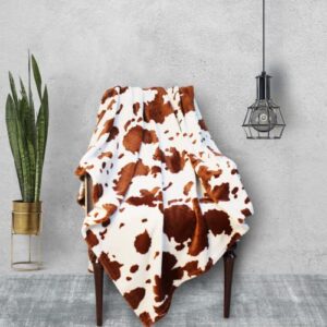 cow print blanket soft fleece flannel lightweight throw blankets warm plush cute brown cow throw blanket sofa couch bed camping travel cow bedding kid baby boys girls adults 50x60 inch