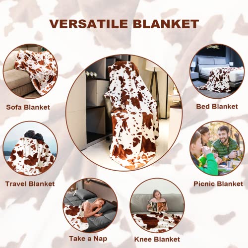 Cow Print Blanket Soft Fleece Flannel Lightweight Throw Blankets Warm Plush Cute Brown Cow Throw Blanket Sofa Couch Bed Camping Travel Cow Bedding Kid Baby Boys Girls Adults 50x60 inch