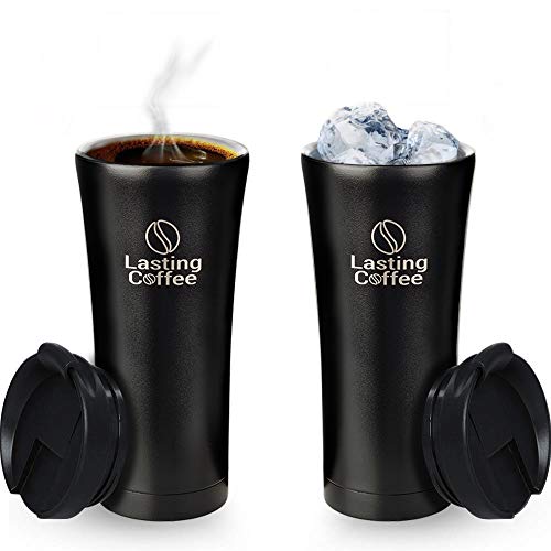 Lasting Coffee Leak Proof Dishwasher Safe Double Wall Vacuum Insulated Stainless Steel Travel Mug, 16 oz (Black)