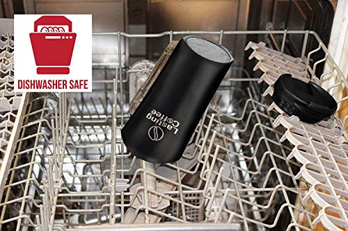 Lasting Coffee Leak Proof Dishwasher Safe Double Wall Vacuum Insulated Stainless Steel Travel Mug, 16 oz (Black)