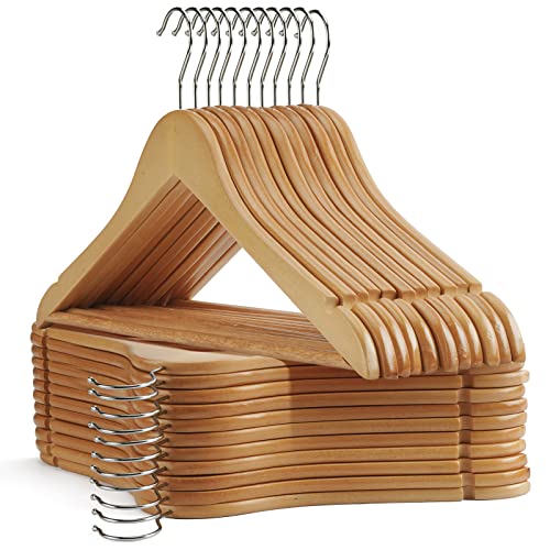 UINICOR Wooden Hangers - 30 Pack - Slim Wooden Suit Hangers Coat Hangers for Closet, Heavy Duty Hangers Precisely Cut Notches Wood Hangers,Clothes Hangers for Shirt Suit Dress Natural