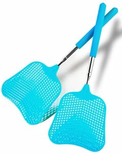 wapodeai 2 pack fly swatters heavy duty set, fly swatter, telescopic fly swatters, stainless steel handle for flyswatter. (blue)