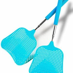 Wapodeai 2 Pack Fly Swatters Heavy Duty Set, Fly Swatter, Telescopic Fly Swatters, Stainless Steel Handle for Flyswatter. (Blue)