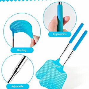 Wapodeai 2 Pack Fly Swatters Heavy Duty Set, Fly Swatter, Telescopic Fly Swatters, Stainless Steel Handle for Flyswatter. (Blue)